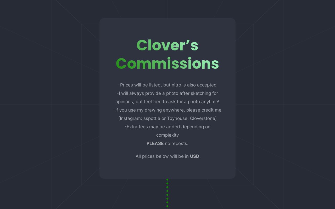 Clover’s commissions sheet